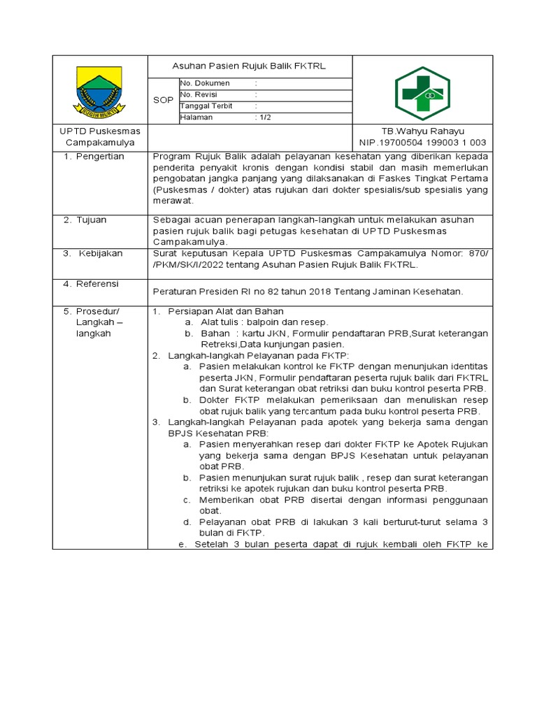 3.7.2.1 Sop Asuhan Pasien Rujuk Balik | PDF