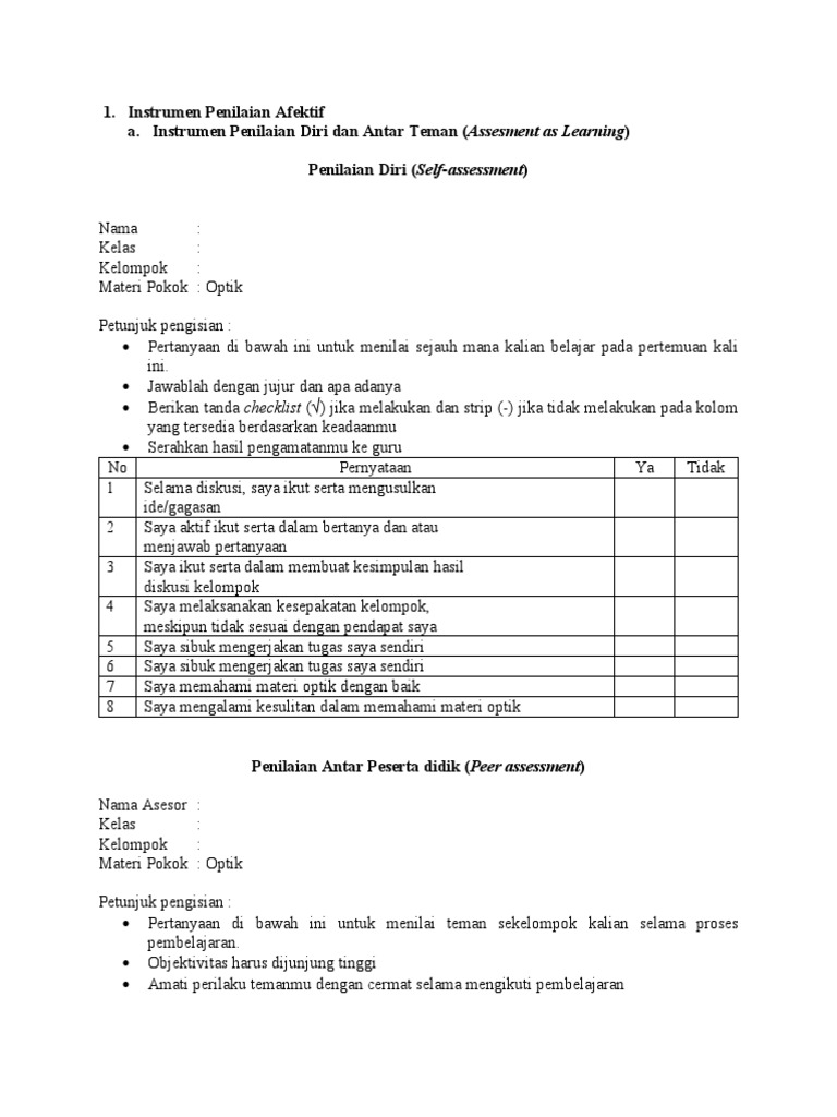 Instrumen Penilaian Afektif | PDF