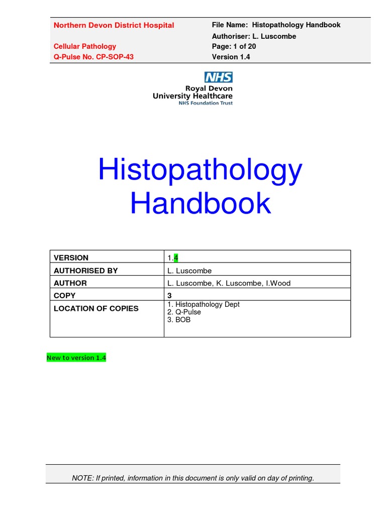 Histopathology Handbook CP SOP 43 | PDF | Histopathology | Pathology