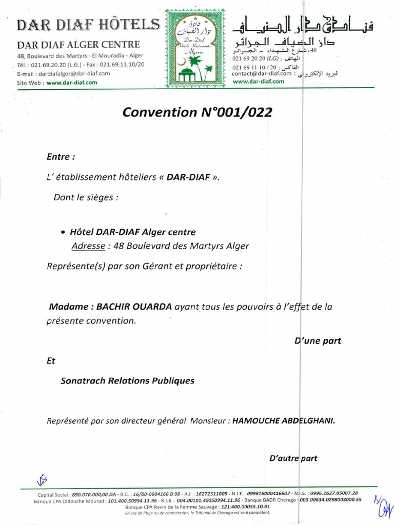 Convention d'Hébergement Dar Diaf | PDF | Facture