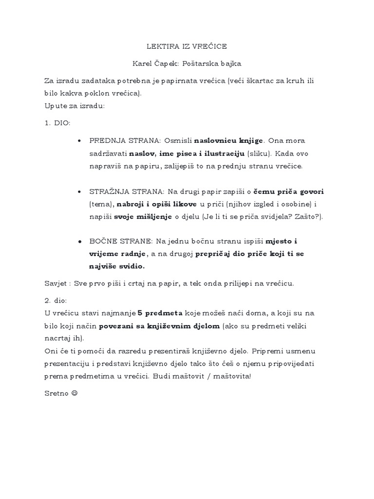 Vrijeme Radnje, A Na Drugoj Prepričaj Dio Priče Koji Ti Se Najviše Svidio | PDF