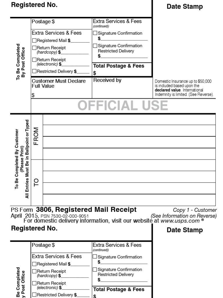 Ps 3806 | PDF | United States Postal Service | Registered Mail