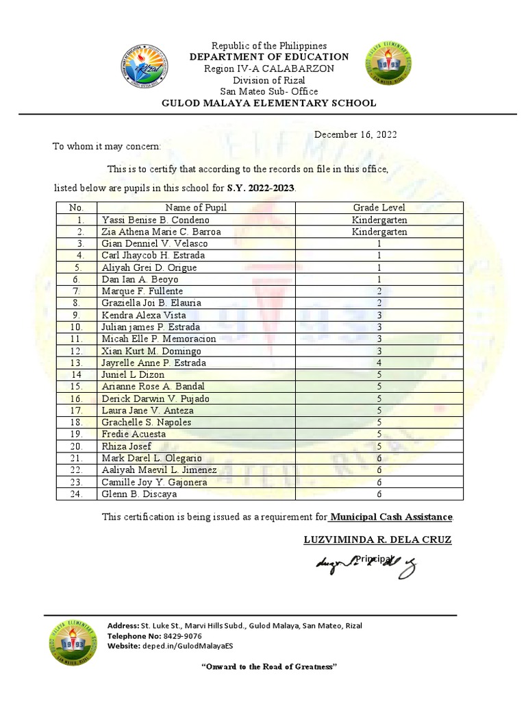 Certification For Cash Assistance | PDF