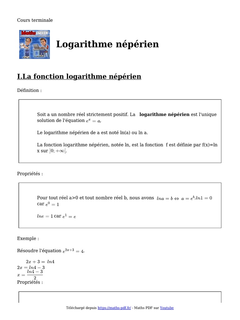 Logarithme Népérien pour Terminale | PDF | Méthodes et références ...