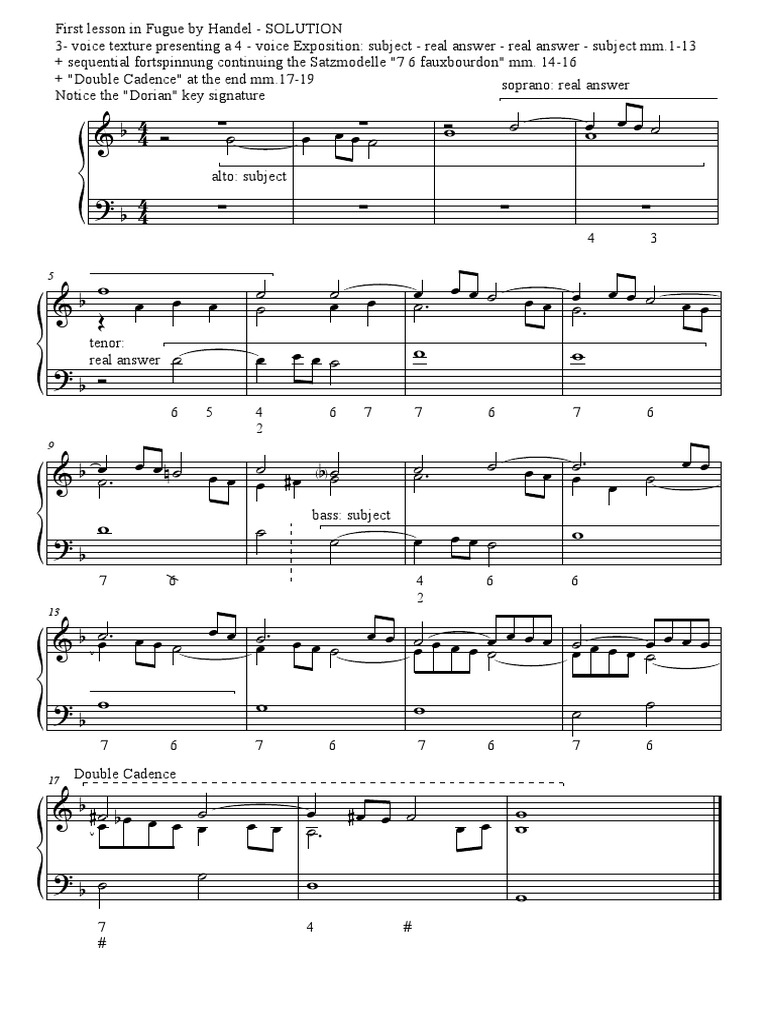 A First Lesson in Fugue by Handel SOLUTION | PDF | Musical Forms | Choral Compositions