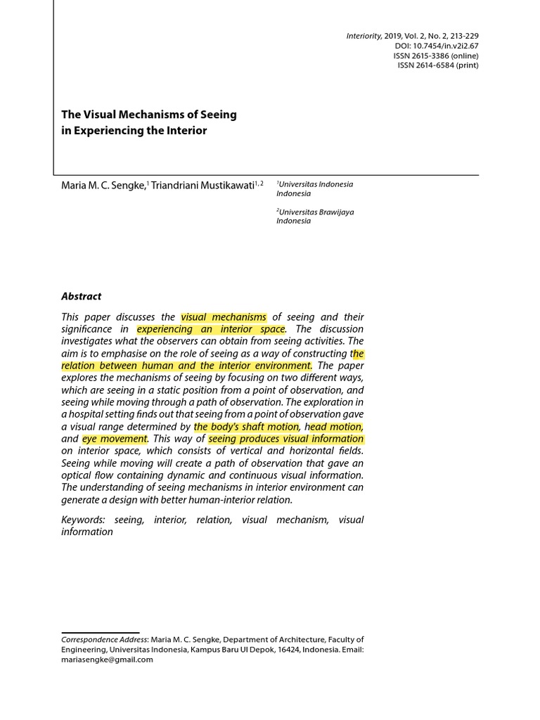 MAria Sengke-The Visual Mechanism of Seeng in Experience The Interior | PDF | Experience | Space