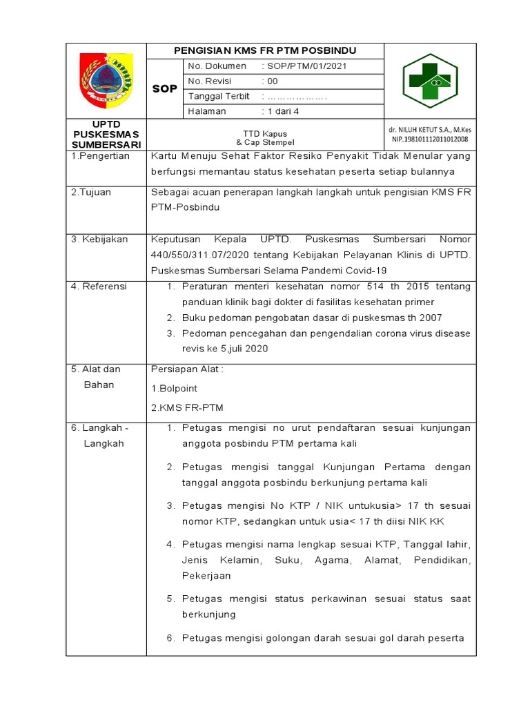 Sop Pengisian KMS FR PTM Posbindu 2021 | PDF