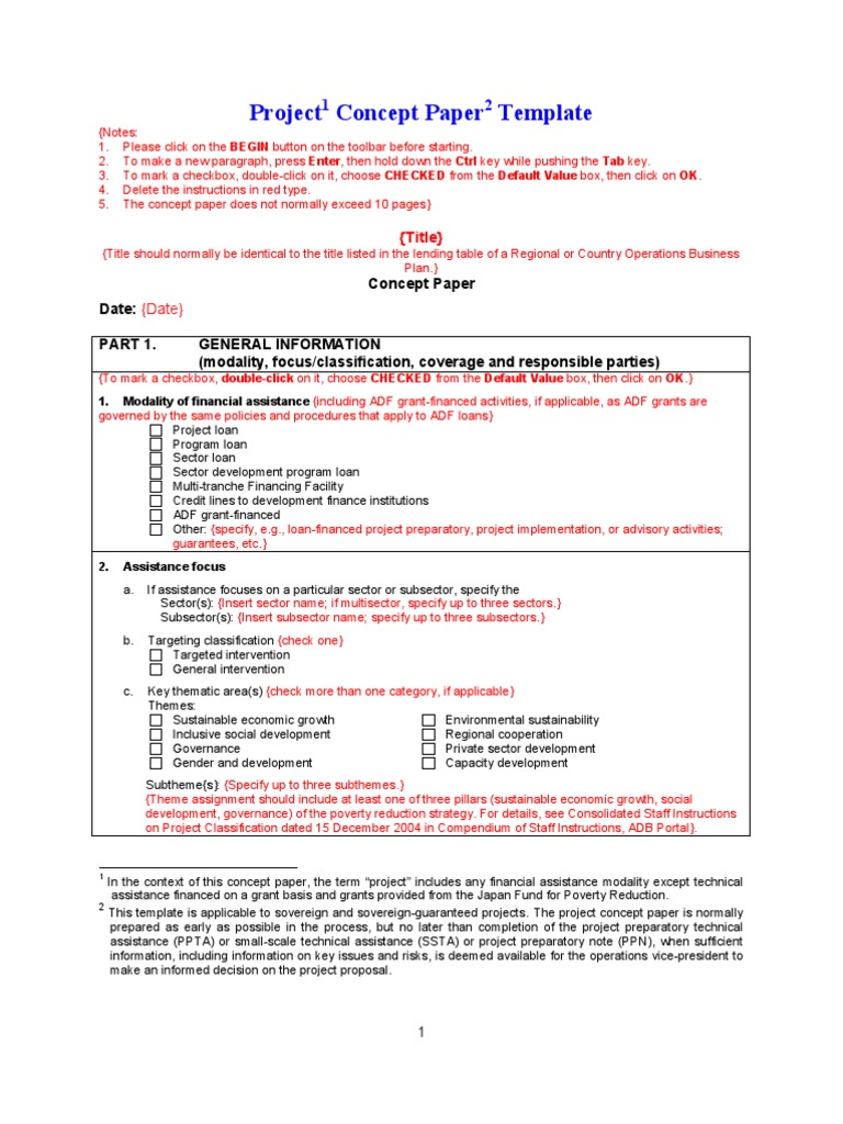 Concept Paper Template | PDF | Asian Development Bank | Environmental ...