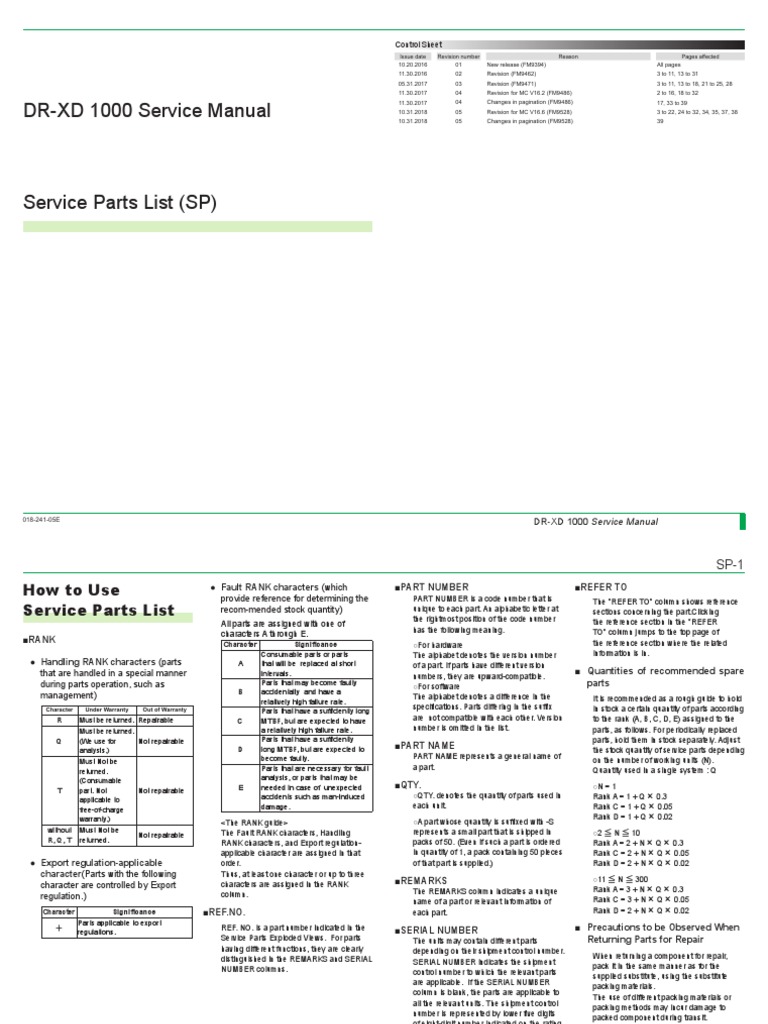 DR-XD 1000 Service Manual: Control Sheet | PDF | Manufactured Goods ...