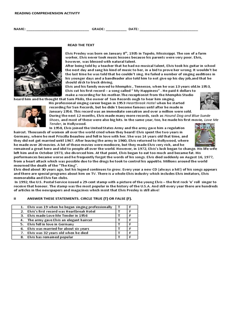 Elvis Presley: Life and Legacy Quiz | PDF | Elvis Presley