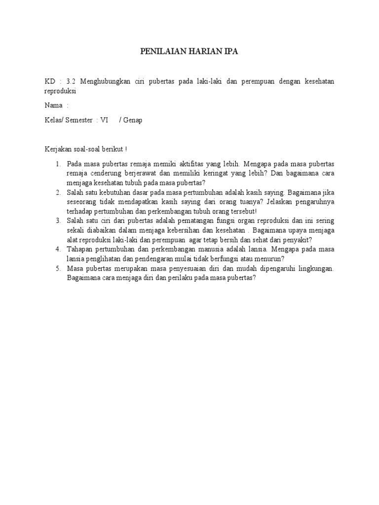 PH IPA Pubertas | PDF | Pengembangan Diri | Kesehatan Holistik