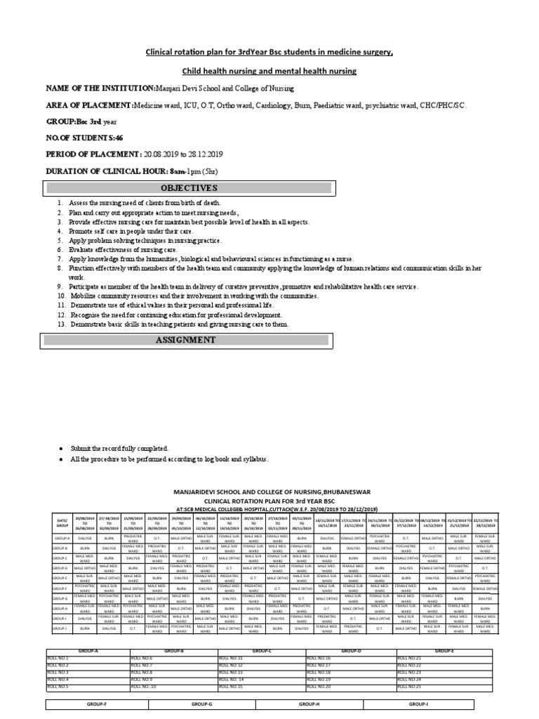 Clinical Rotation Plan For 3rd Year Bscstudents | PDF | Nursing | Medicine