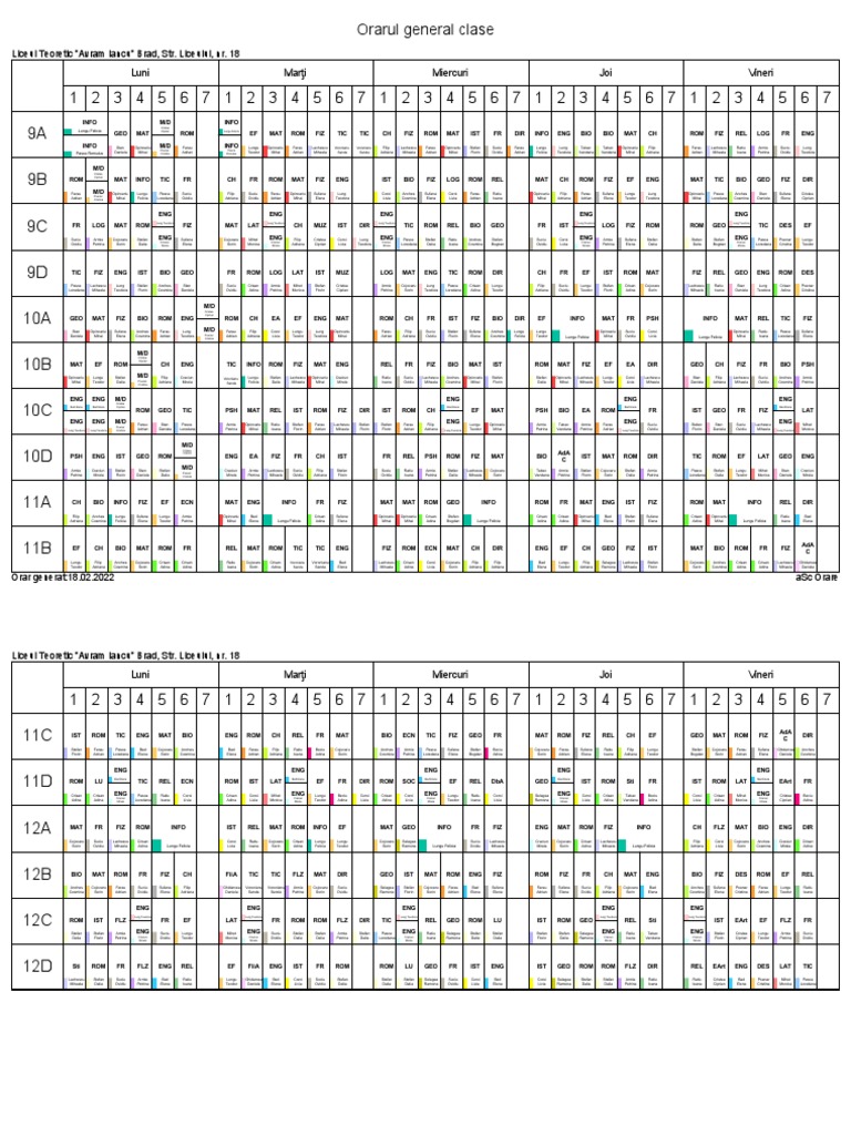 LTAI - ORAR 2021-2022, Var III (Februarie) - Clase | PDF