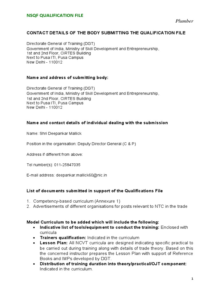 NSQF Level 4 Plumber Qualification File | PDF | Educational Assessment ...