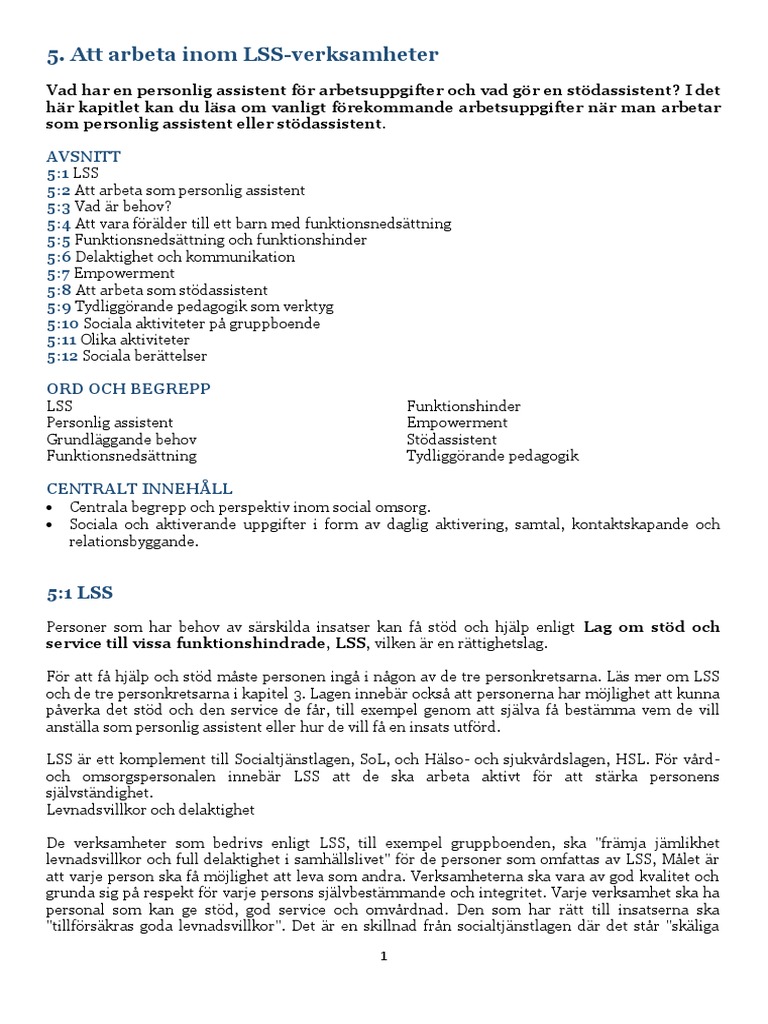 Att Arbeta Inom LSS-verksamheter | PDF