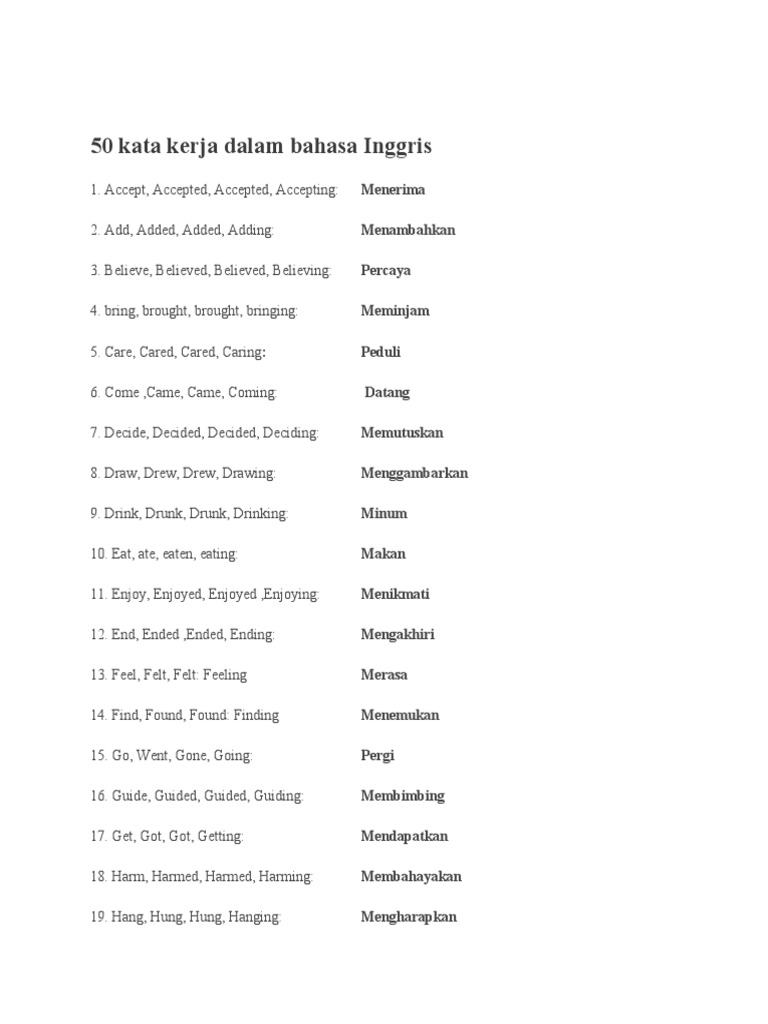50 Kata Kerja Dalam Bahasa Inggris | PDF