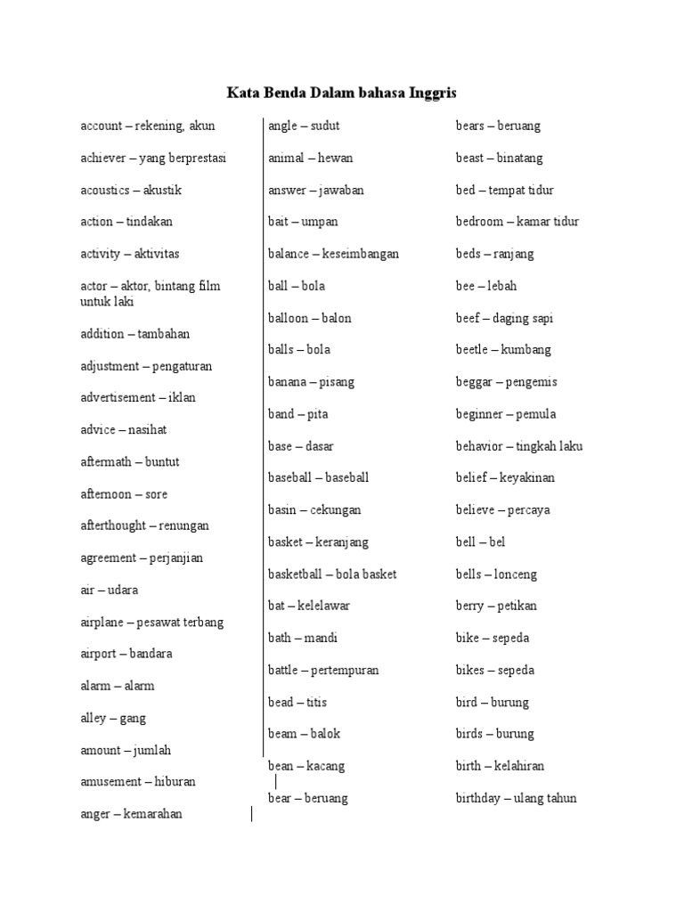 1000 Kata Benda Dalam Bahasa Inggris Pdf