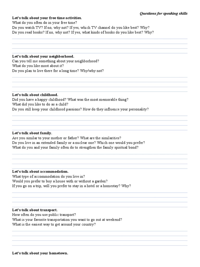 Speaking Stage 1: Family and Life Topics | PDF | Schools | Fast Food