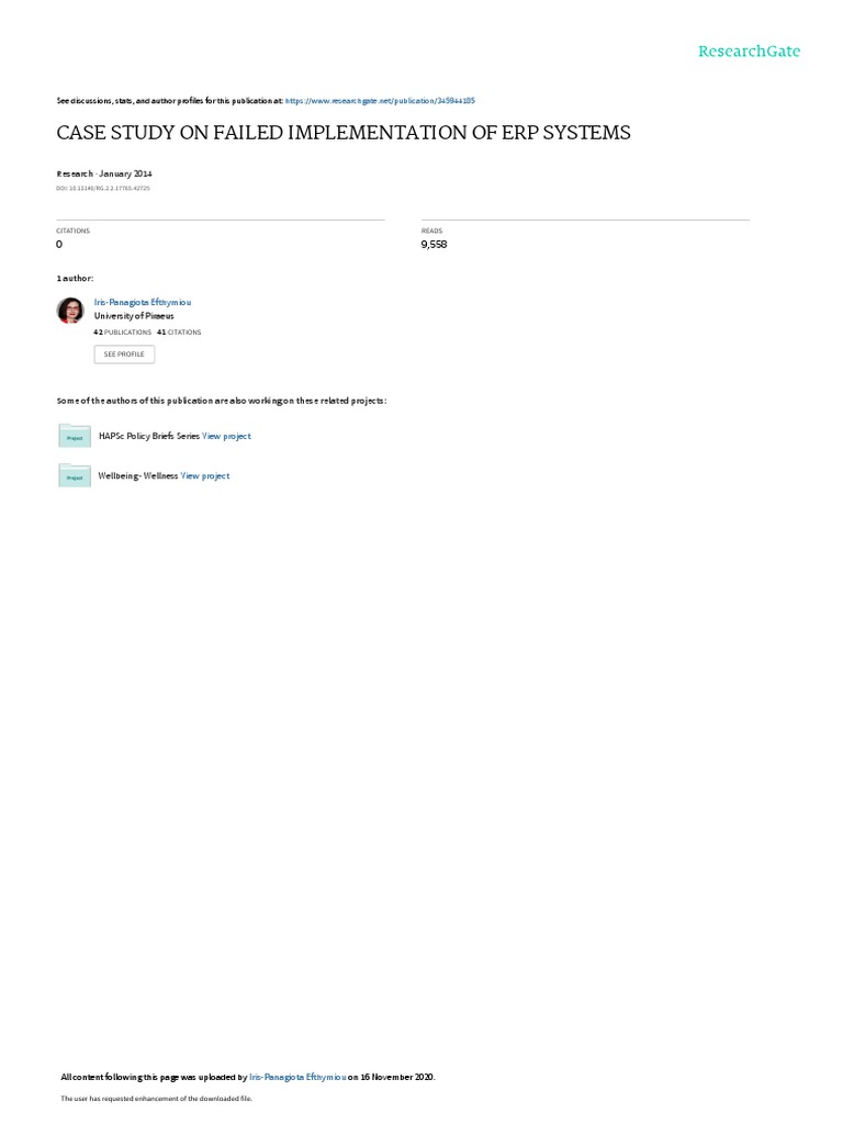 Case Study On Failed Implementation of Erp | PDF | Enterprise Resource ...
