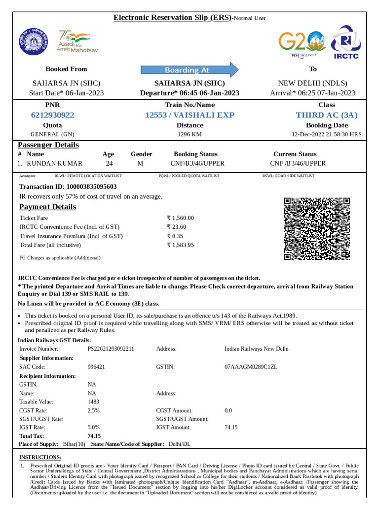 ERS Ticket Booking | PDF | Identity Document | Payments