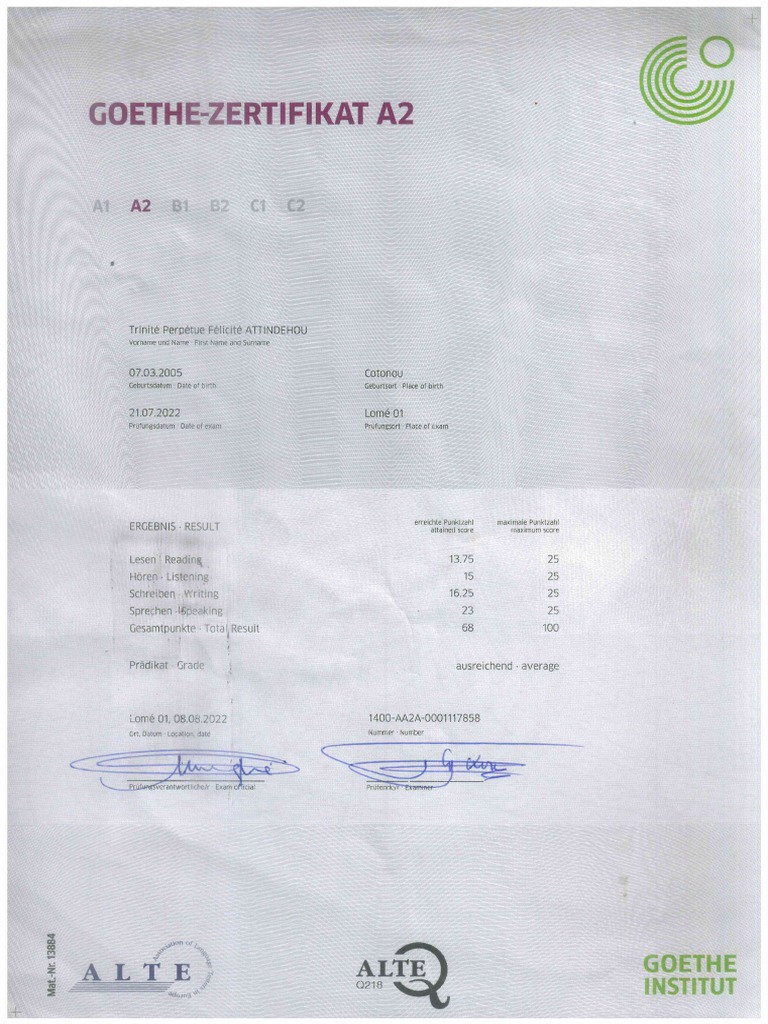 Goethe - Zertifikat A2 | PDF