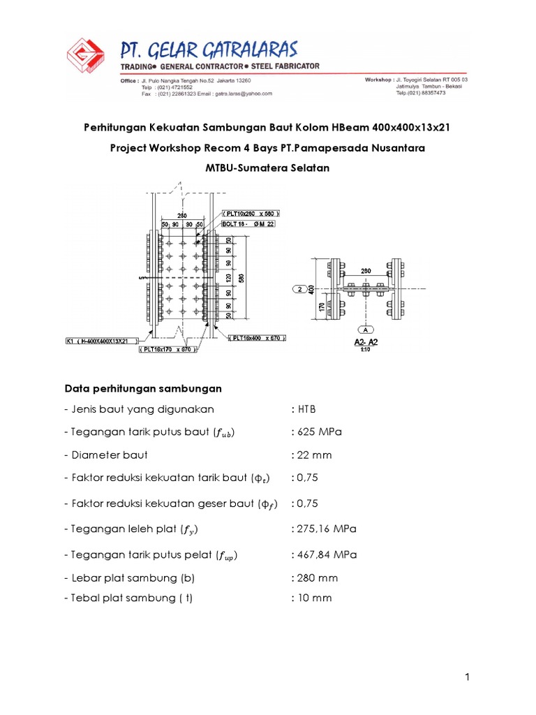 Perhitungan Sambungan Baut 1 | PDF