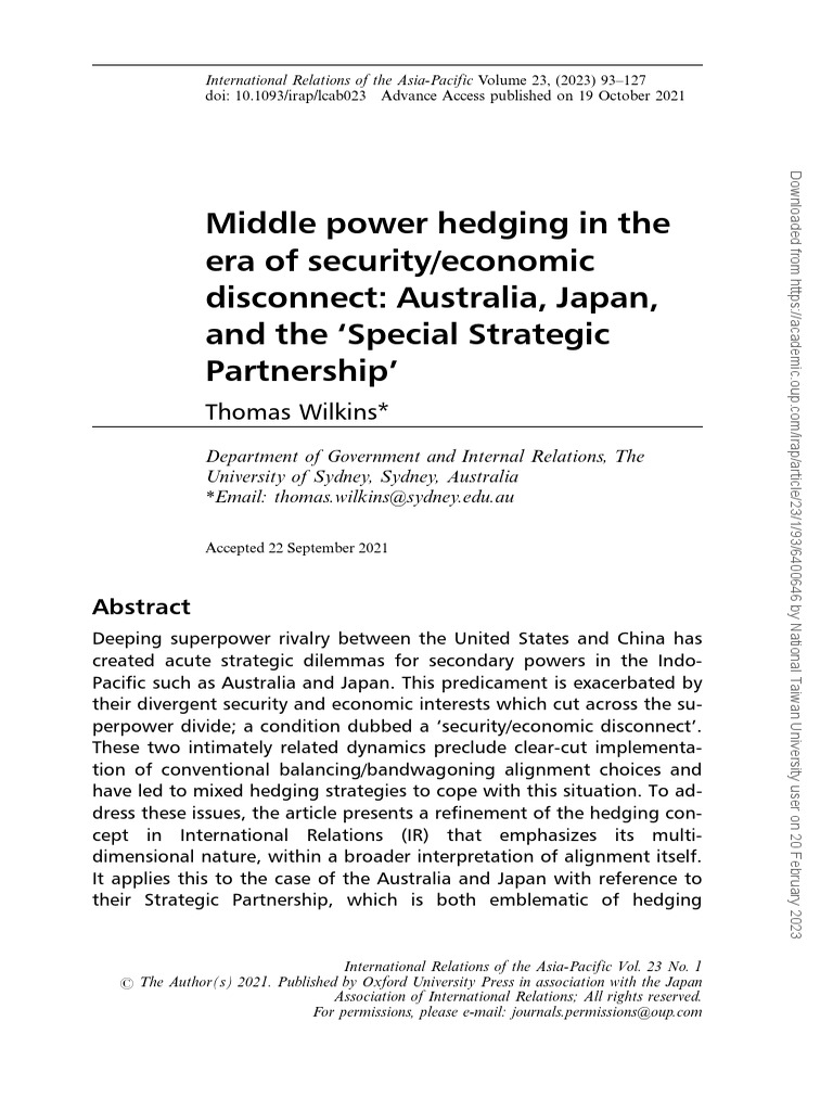 Middle Power Hedging | PDF | China | World Politics