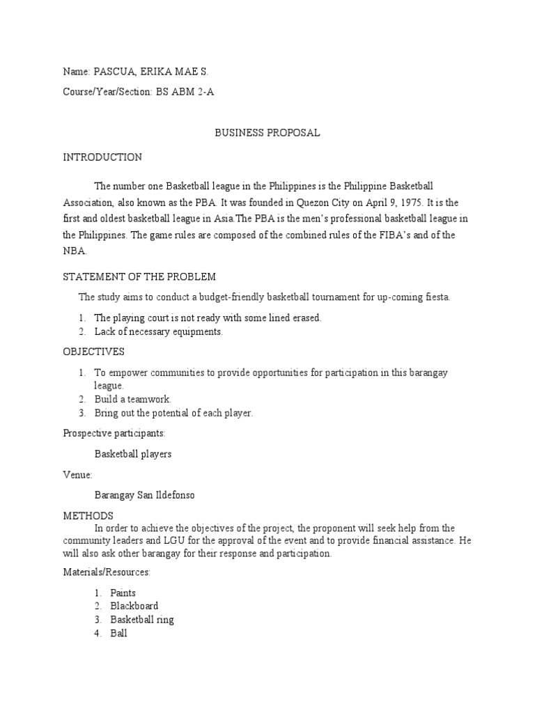 Barangay Basketball Tournament Proposal | PDF | Games & Activities ...