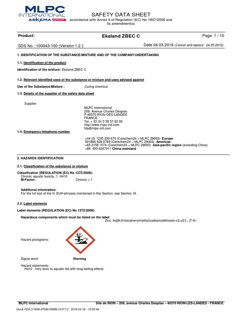 MSDS Zbec | PDF | Toxicity | Chemistry
