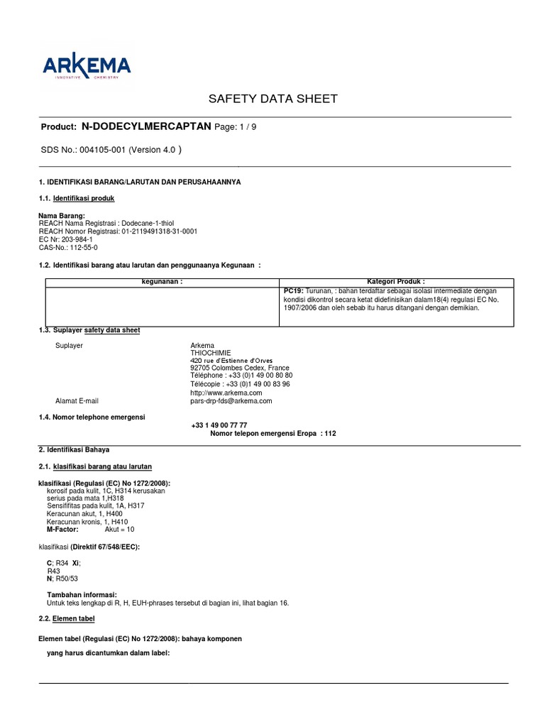 MSDS - NDM Ex Arkema | PDF
