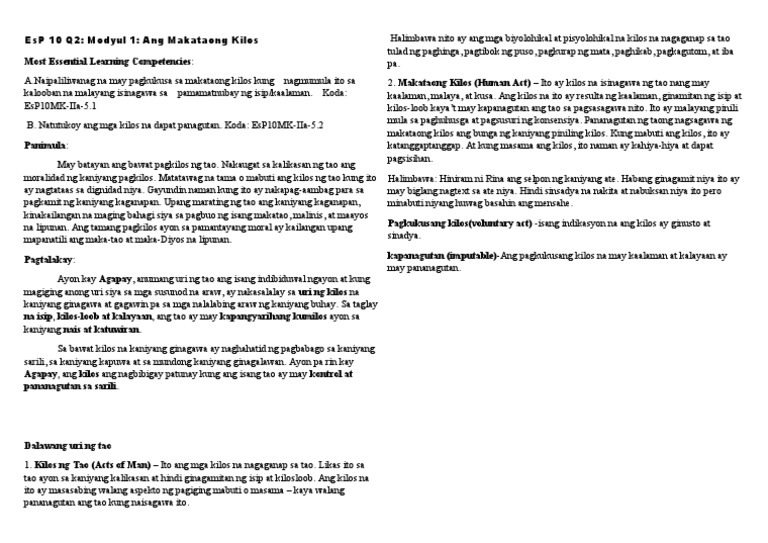 EsP 10 - Q2 - Modyul 1 Outline | PDF