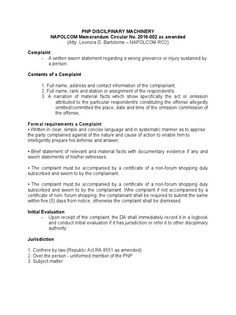 A Comprehensive Guide to the PNP Disciplinary Machinery: Complaint ... A Comprehensive Guide to the PNP Disciplinary Machinery: Complaint ...