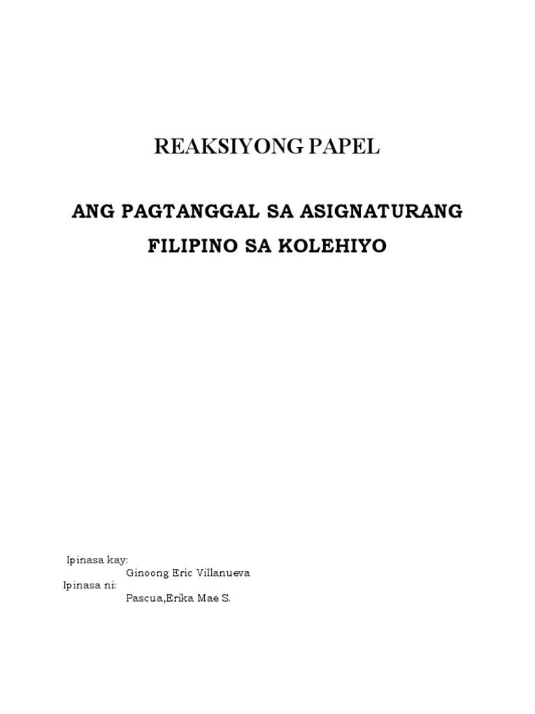 Reaction Paper Pilipino 2 | PDF