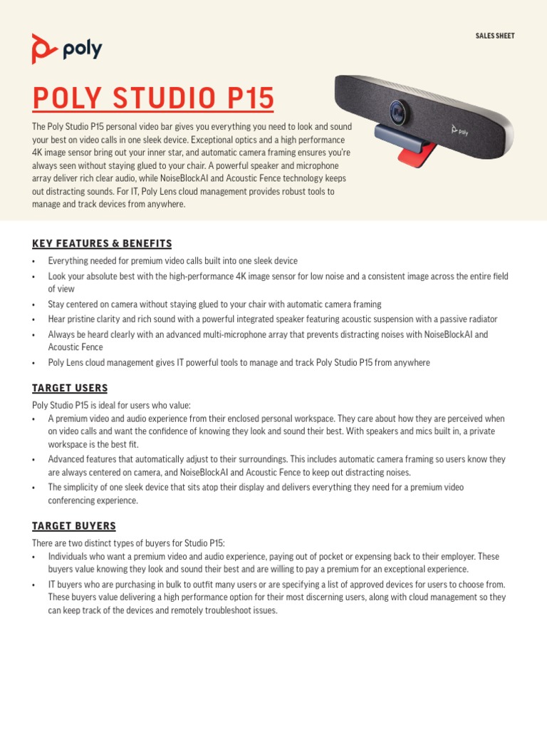 Poly Studio P15 Sales Sheet | PDF | Camera | Video
