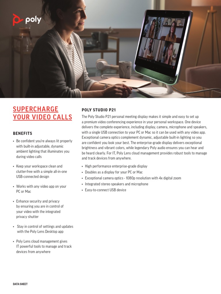Poly Studio p21 Data Sheet | PDF | Usb | Camera