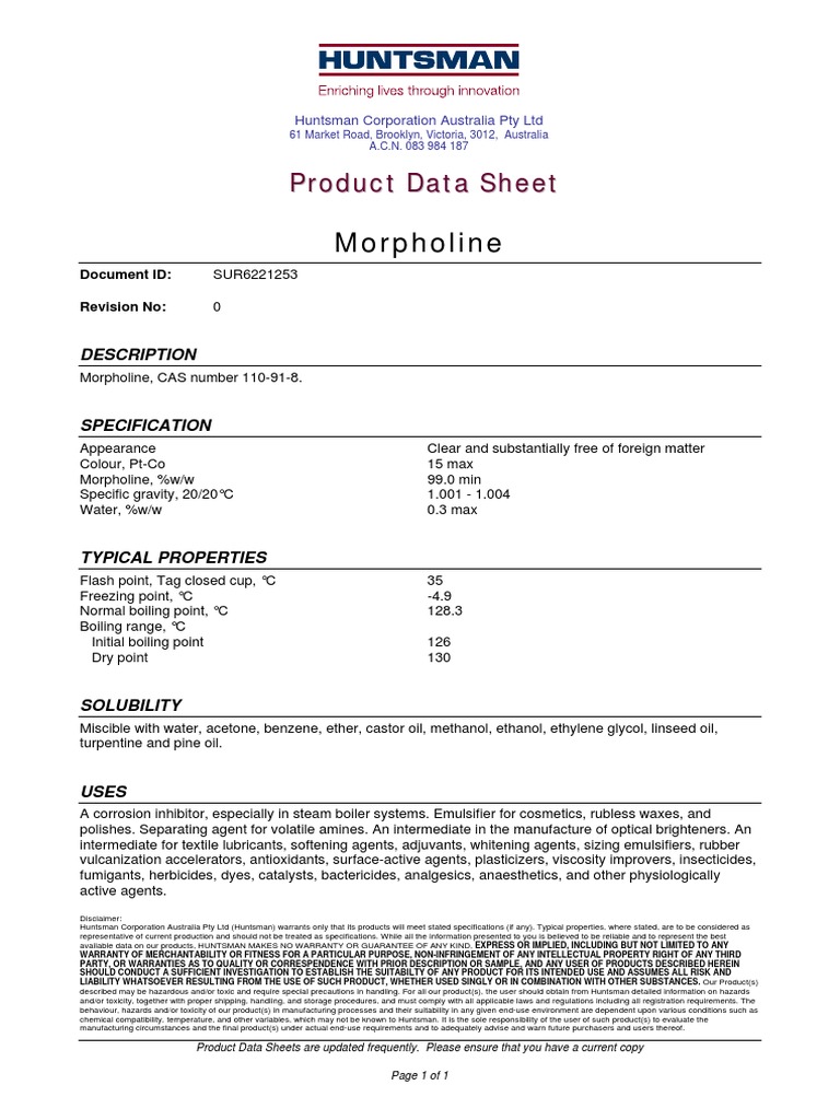Morpholine PDS | PDF | Hazards | Toxicity