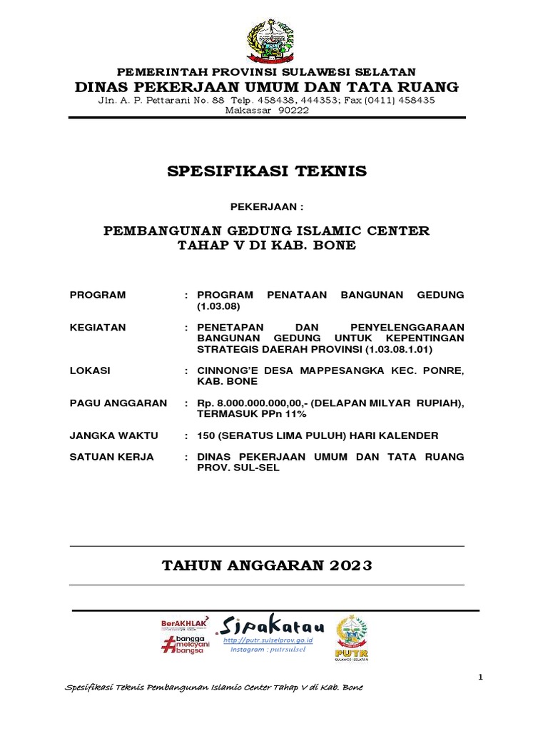Input Lpse Rev.1 Spektek Pembangunan Islamic Center Tahap V Di Kab Bone | PDF