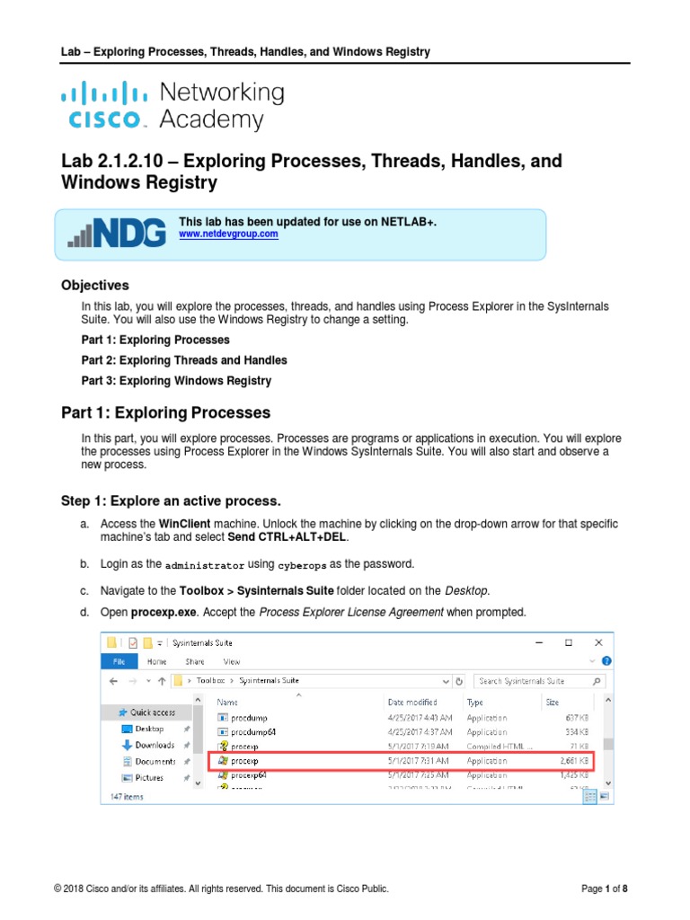 2 1 2 10 Lab Exploring Processes Threads Handles and Windows Registery ...