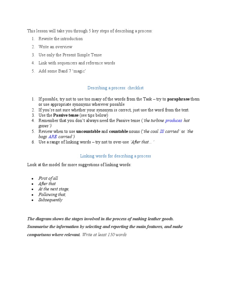 IELTS TASK 1 Describing Process | PDF | Leather | Word