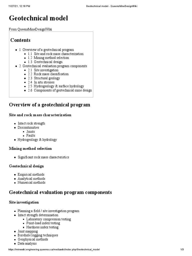 Geotechnical Model - QueensMineDesignWiki | PDF | Geotechnical Engineering | Hydrogeology