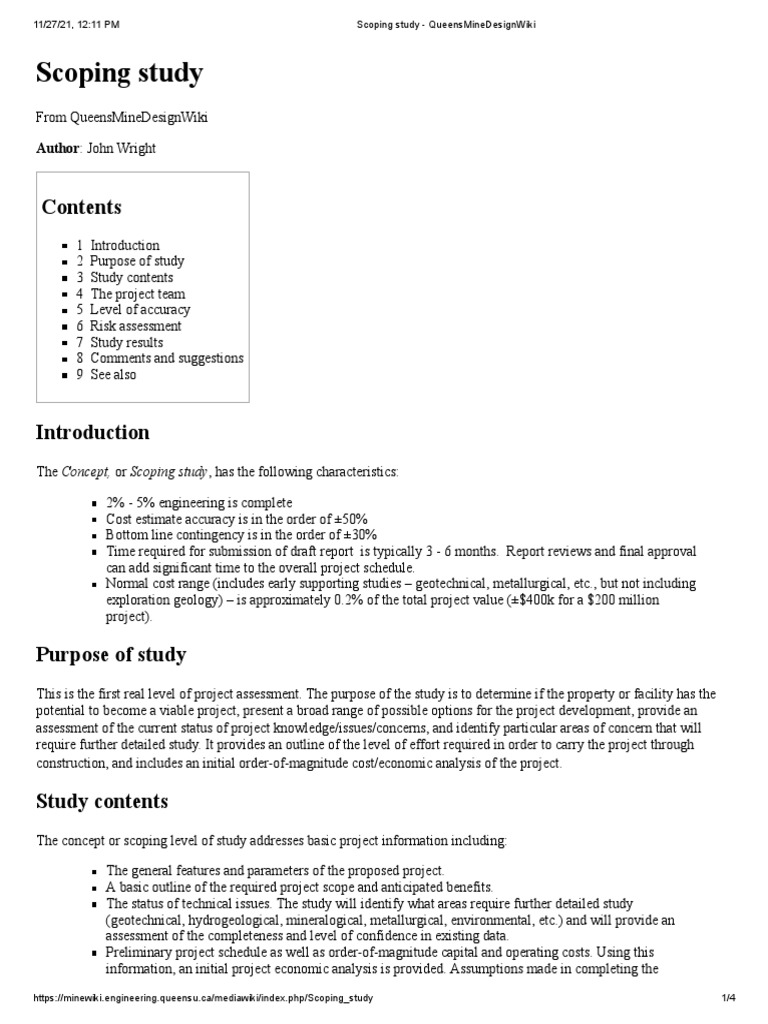 Scoping Study - QueensMineDesignWiki | PDF | Feasibility Study | Mining