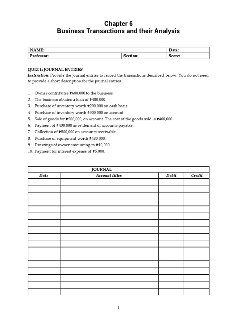 Journal Entries for Business Transactions | PDF | Debits And Credits ...