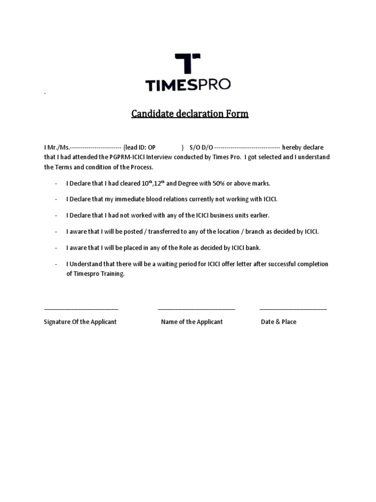 CANDITATE - Declaration Form | PDF | Career & Growth | Business