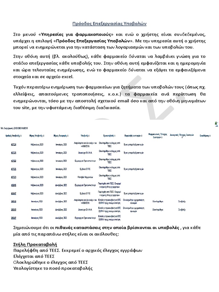 ΠΡΟΟΔΟΣ ΕΠΕΞΕΡΓΑΣΙΑΣ ΥΠΟΒΟΛΩΝ - ΕΚΚΑΘΑΡΙΣΗ ΑΝΑ ΜΗΝΑ | PDF