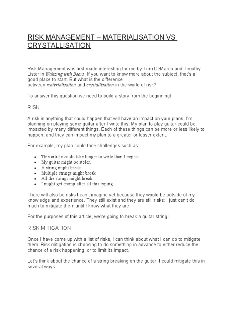 Risk Materialisation Vs Crystalization | PDF | Risk | Guitars