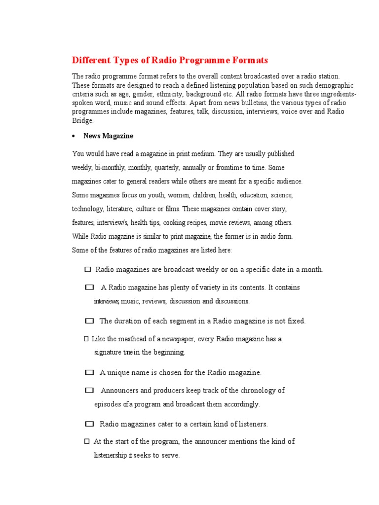 Overview Of Radio Programme Formats Pdf