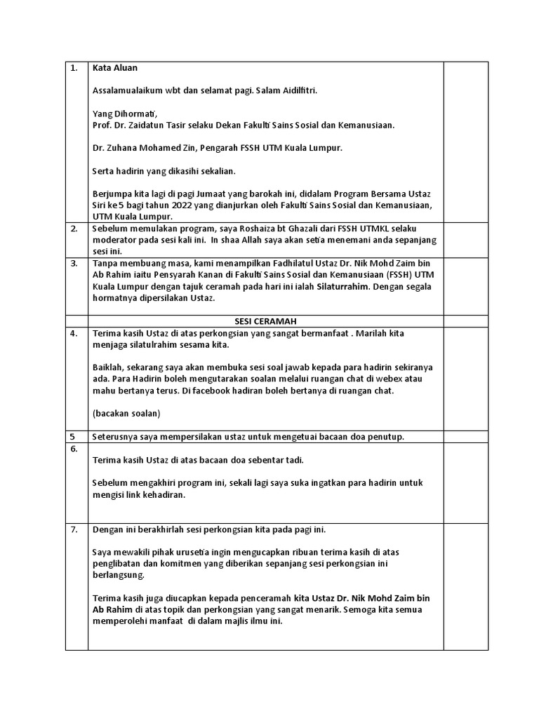Teks Moderator - Program Bersama Ustaz | PDF