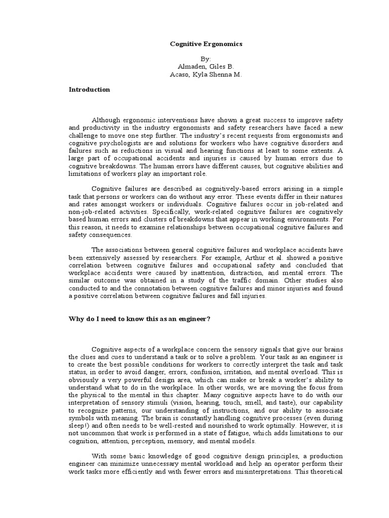 Cognitive Ergonomics | PDF | Human Factors And Ergonomics | Cognitive Science