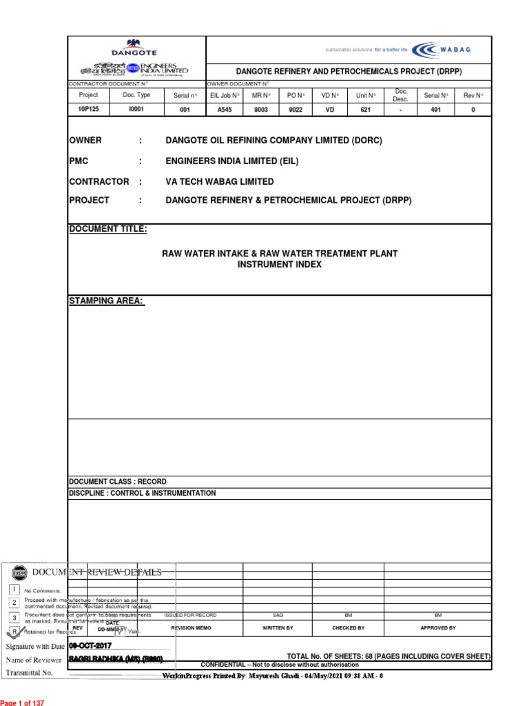 10p125-I0001-001-0-Instrument Index | PDF | Valve | Mechanical Engineering