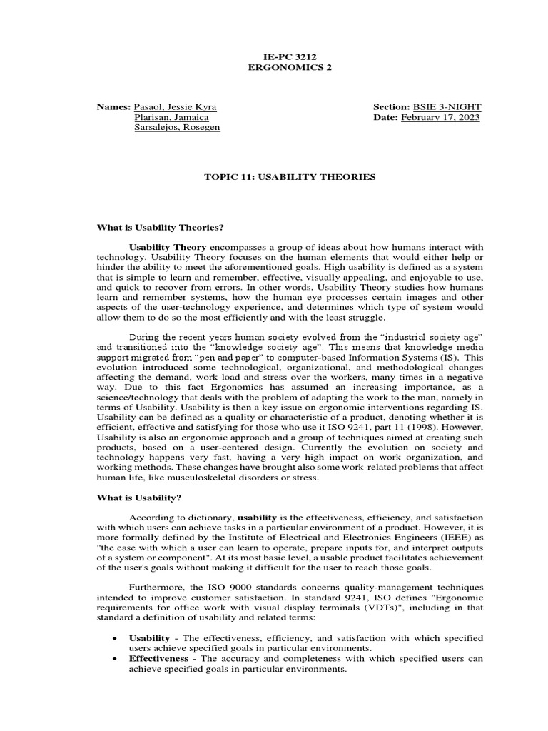 Topic 11 Usability Theory Notes | PDF | Usability | Human Factors And ...